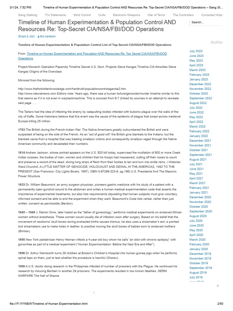 Timeline of Human Experimentation | PDF | Central Intelligence Agency