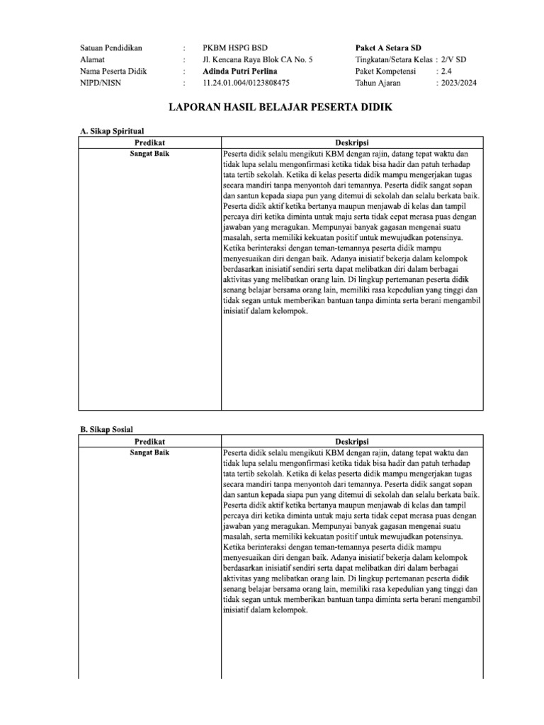 Adinda 05 Raport K13 | PDF