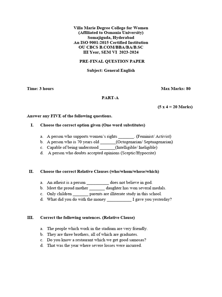 General English Pre-Final Exam 2023-24 | PDF | Teaching Methods & Materials