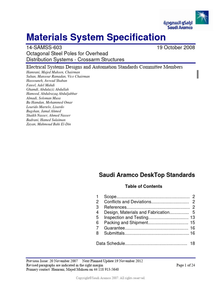 14-SAMSS-603 Octagonal Steel Poles For Overhead (For Refernce) | PDF ...