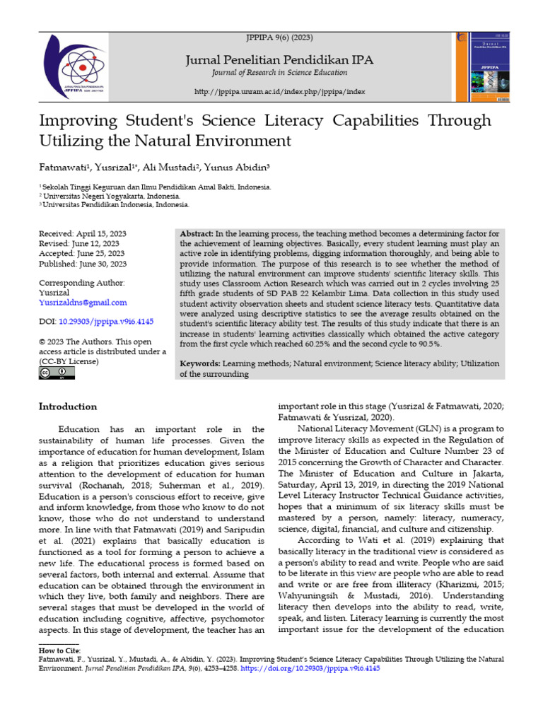 Improve Science Literacy with Nature | PDF | Science | Literacy