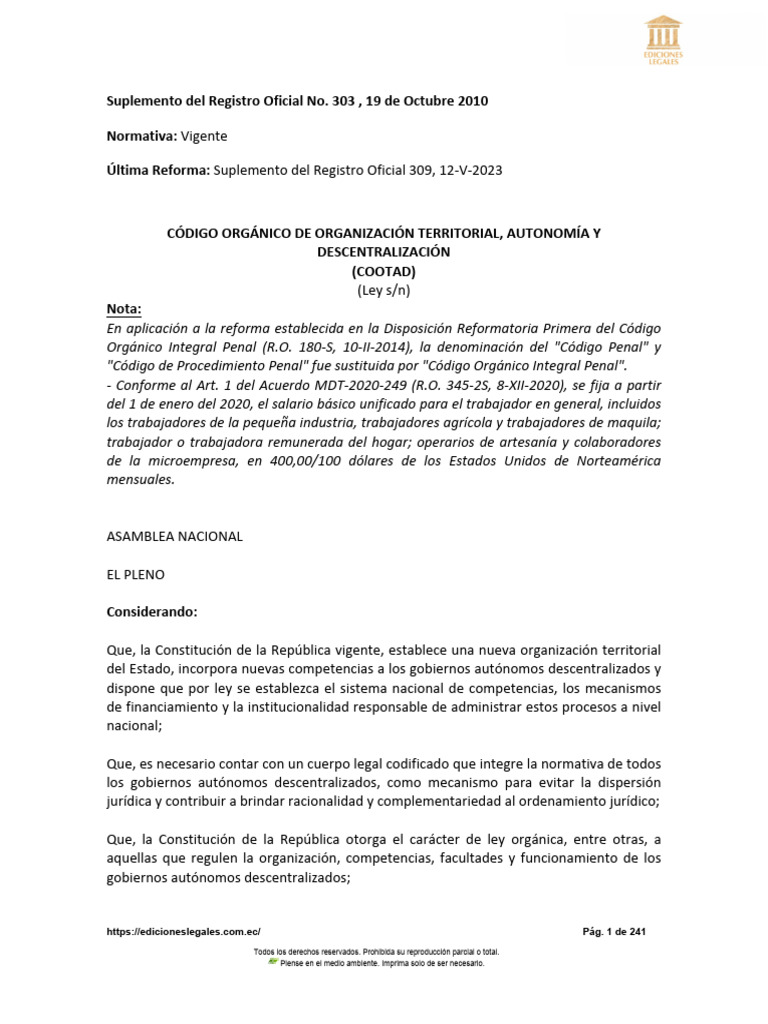 COOTAD | PDF | Gobierno | Ciencias Políticas
