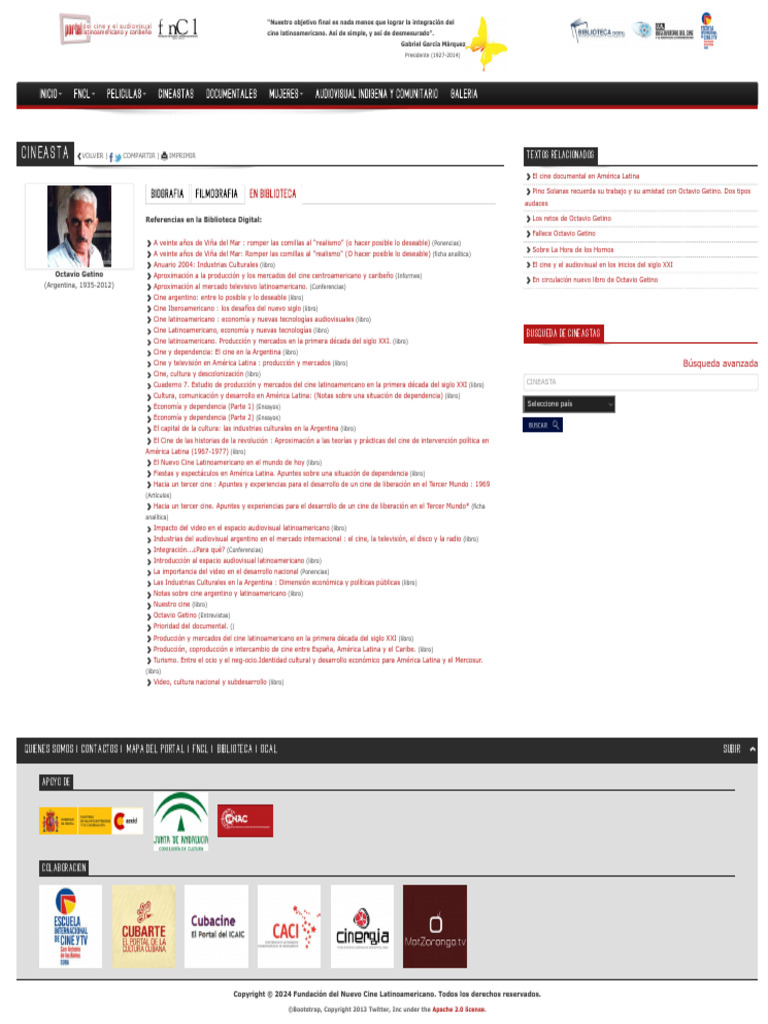 CINEASTA-Octavio-Getino Referencias de La Bibliotca FCNL | PDF | America latina