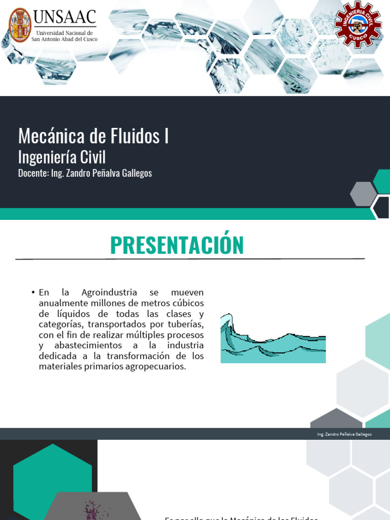 DIAPOSITIVA CORREGIDA - MECANICA DE FLUIDOS 2024-1 | PDF | Mecánica de fluidos | Fluido