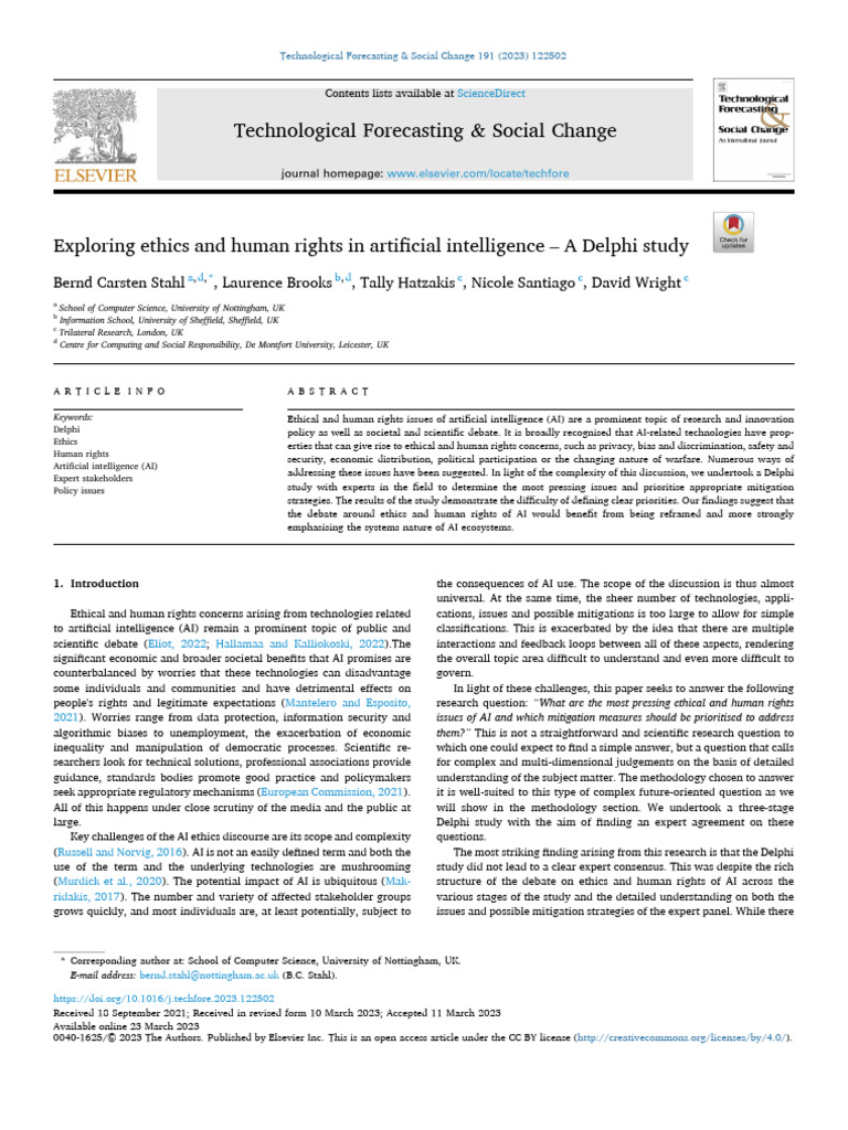 Ethics and Human Rights in AI: Delphi Study | PDF | Artificial ...