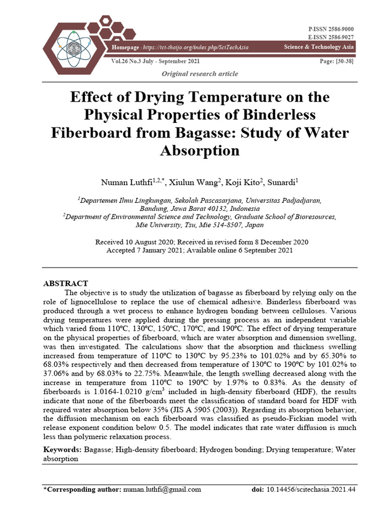 Effects of drying temperature on the physical properties of binderless fiberboard from bagasse ...
