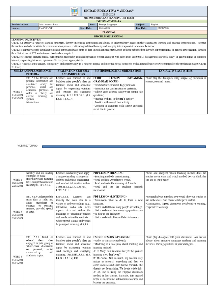 VICTORIA_BORJA_PLANNING | Download Free PDF | English As A Second Or Foreign Language | Teaching ...