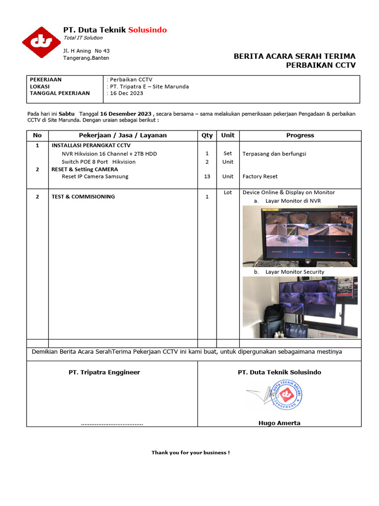 BAST Perbaikan CCTV Tripatra - Site Marunda | PDF