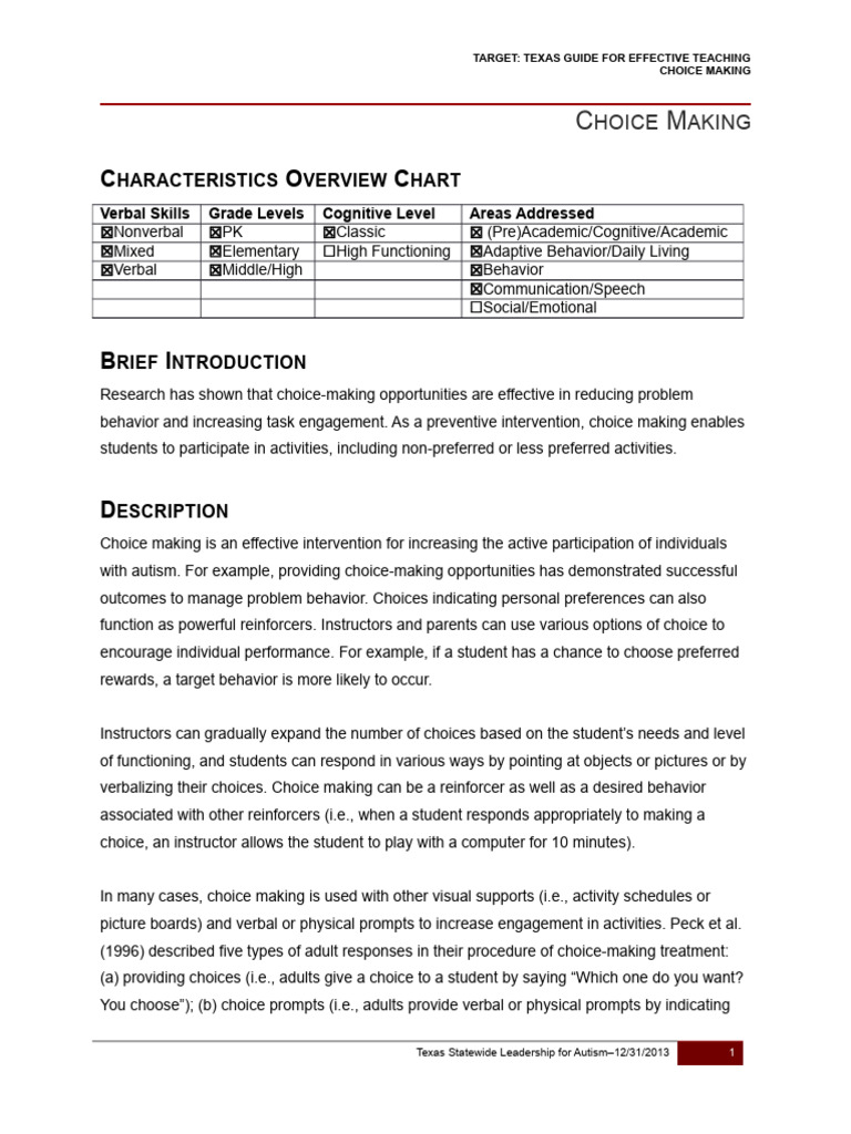 Choice Making | PDF | Autism Spectrum | Reinforcement