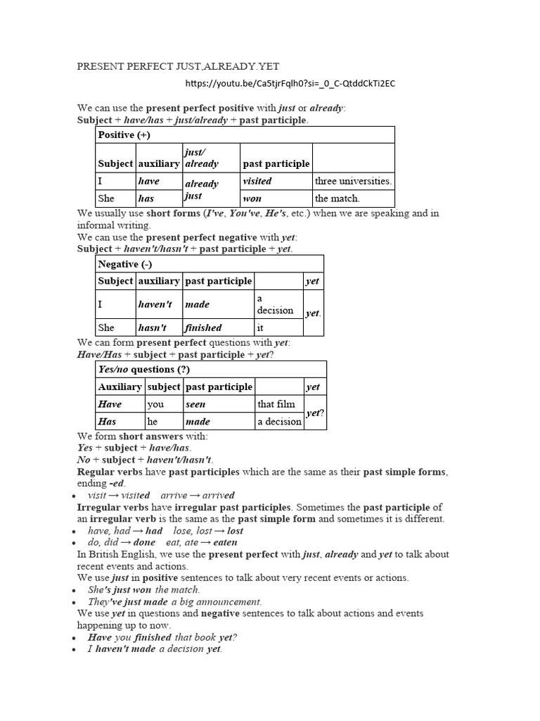 Just Already, Yet | PDF | Verb | Subject (Grammar)