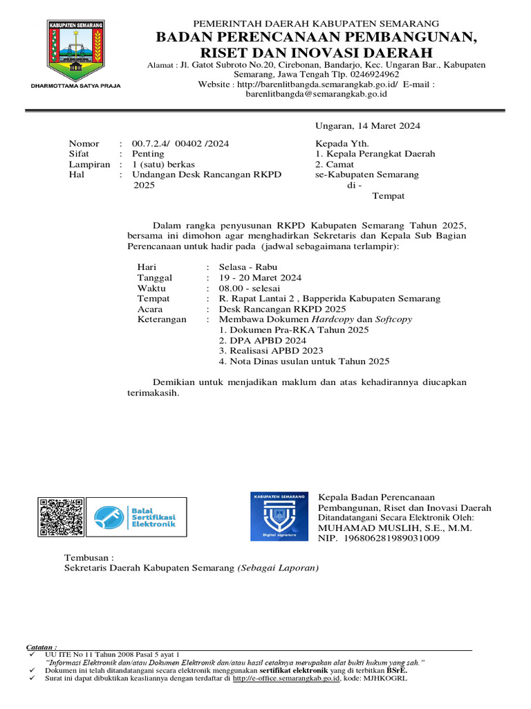 Undangan desk Rancangan RKPD 2025 | PDF