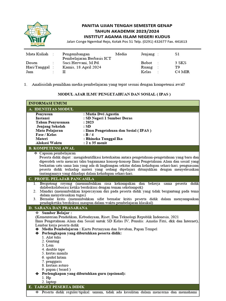 UTS Makul Pengembangan Media Pembelajaran Berbasis ICT Mutia Dwi Agustin (2210310094) | PDF