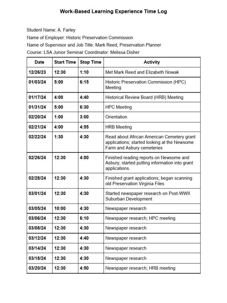 printable copy of internship time sheet | PDF