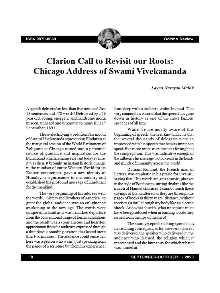 Clarion Call To Revisit Our Roots: Chicago Address of Swami Vivekananda | PDF | Swami Vivekananda