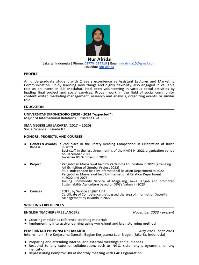 CV NUR AFRIDA.docx (6) | PDF