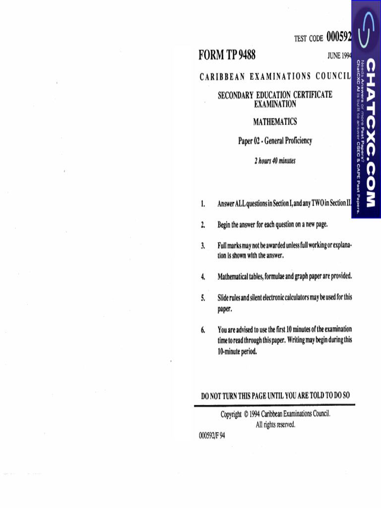 CSEC Mathematics P2 1994 | PDF
