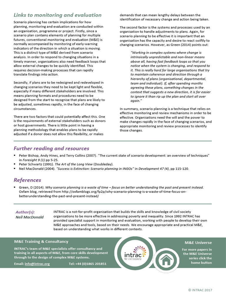 Scenario Planning in Monitoring & Evaluation | PDF | Scenario Planning ...