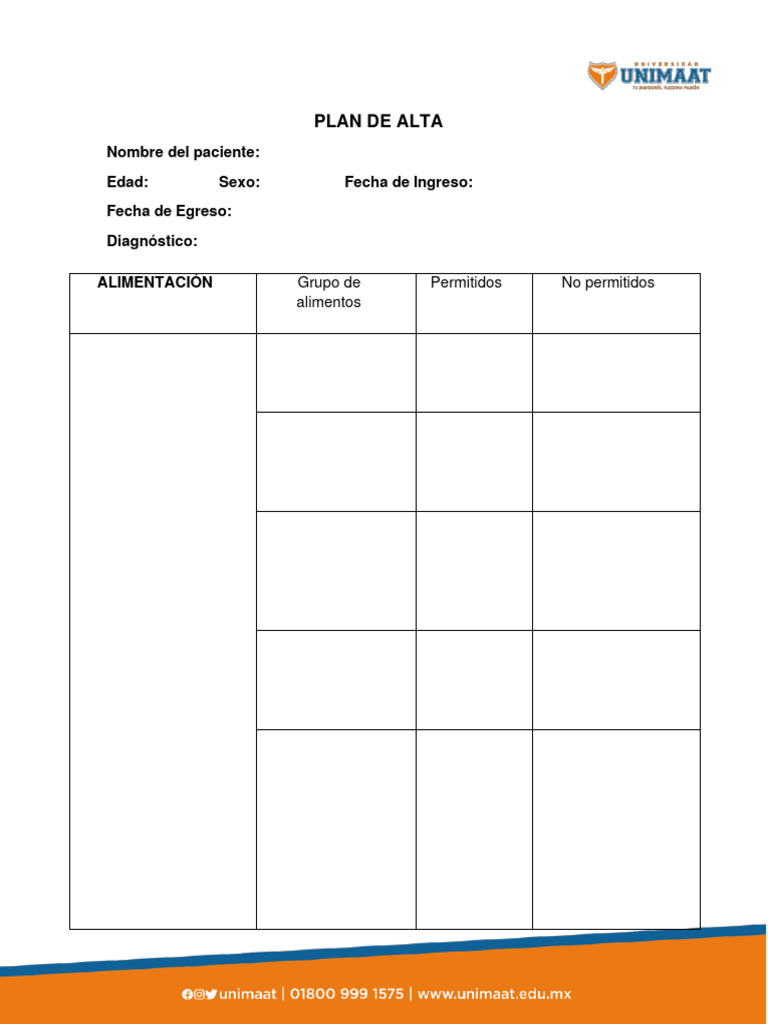 FORMATO DE PLAN DE ALTA (EJEMPLO) | PDF