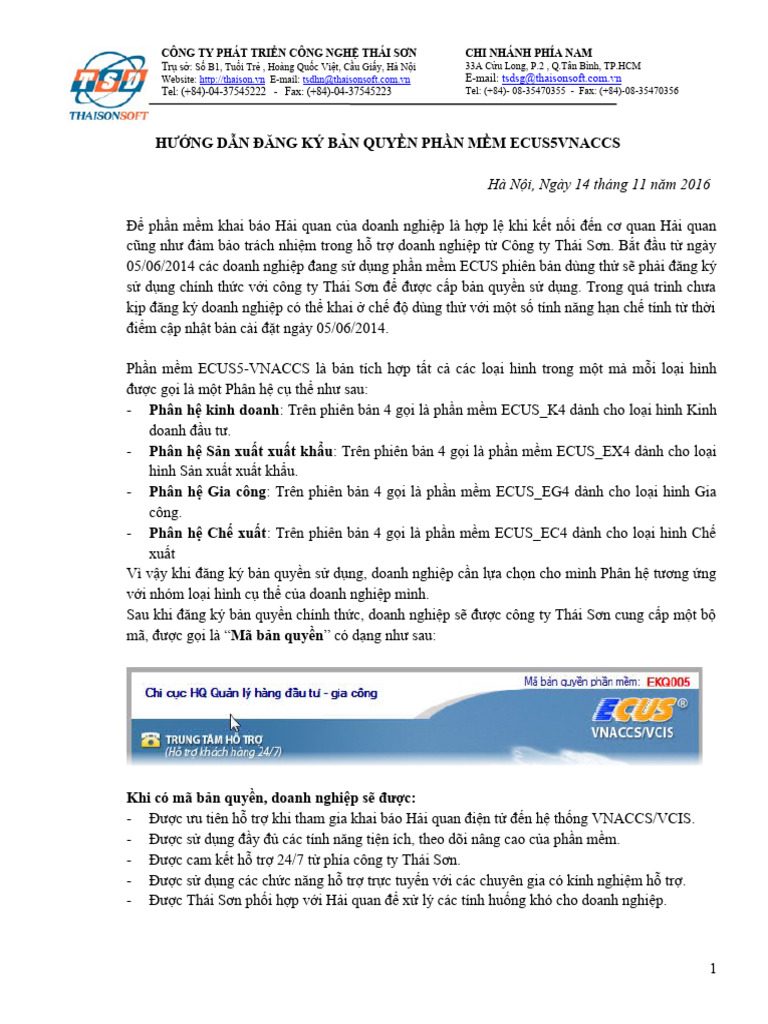 Dang Ky Ban Quyen ECUS5 VNACCS | PDF
