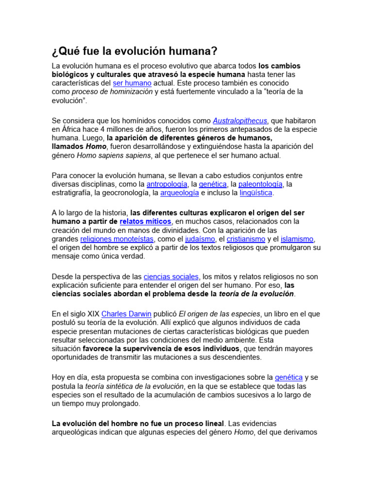 Evolución Humana: Orígenes y Proceso | PDF | Evolución humana | Homo