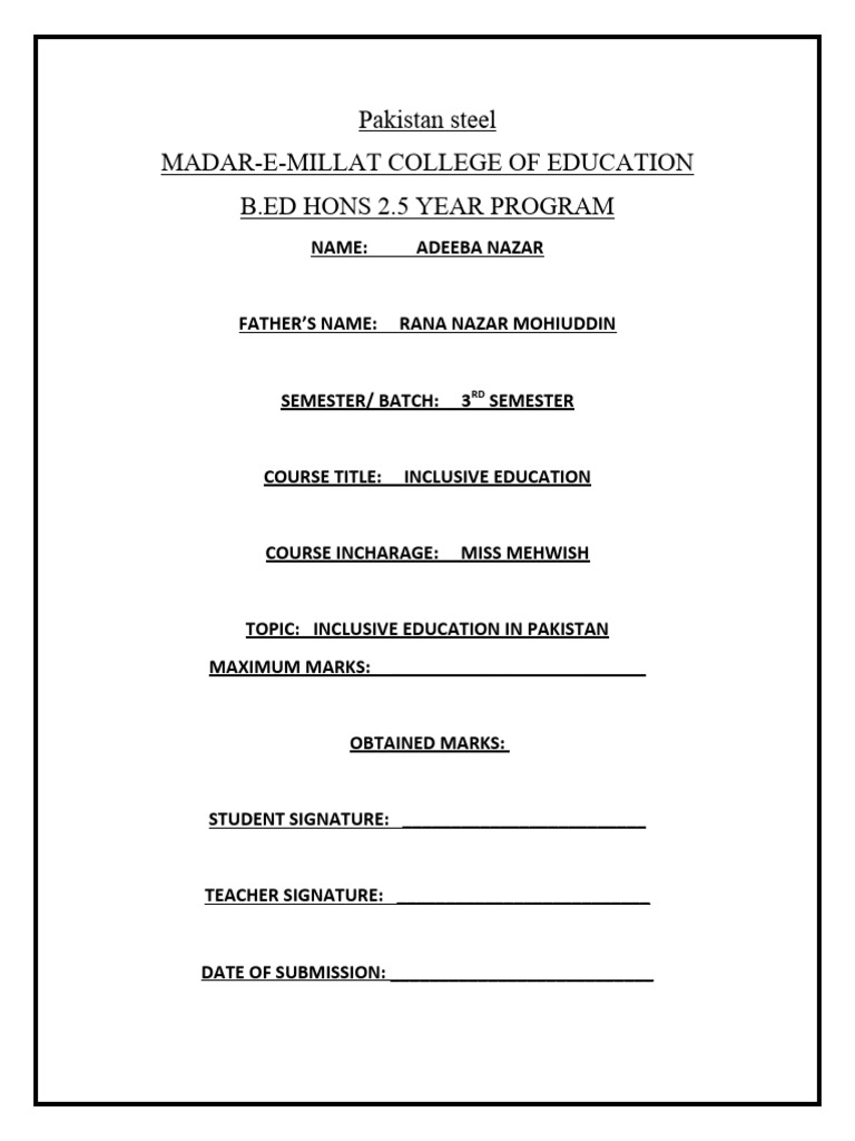 Inclusive Education ASSIGNMENT | PDF | Inclusion (Education) | Special ...