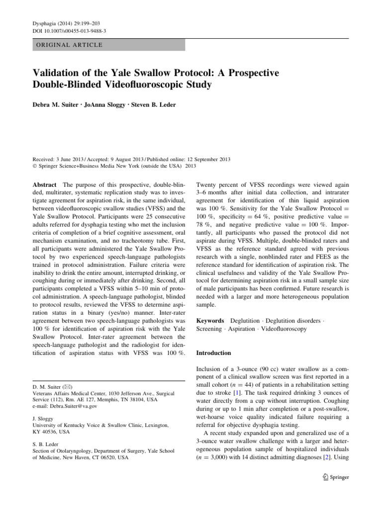 Validation of The Yale Swallow Protocol | PDF | Sensitivity And ...