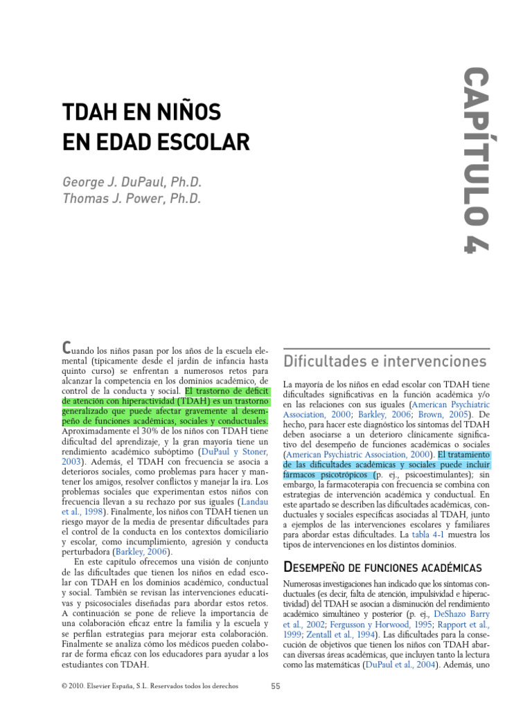 CAP TULO 4 - TDAH EN NI OS EN EDAD ESCOLAR - 2010 - Comorbilidades Del TDAH | PDF | Desorden ...