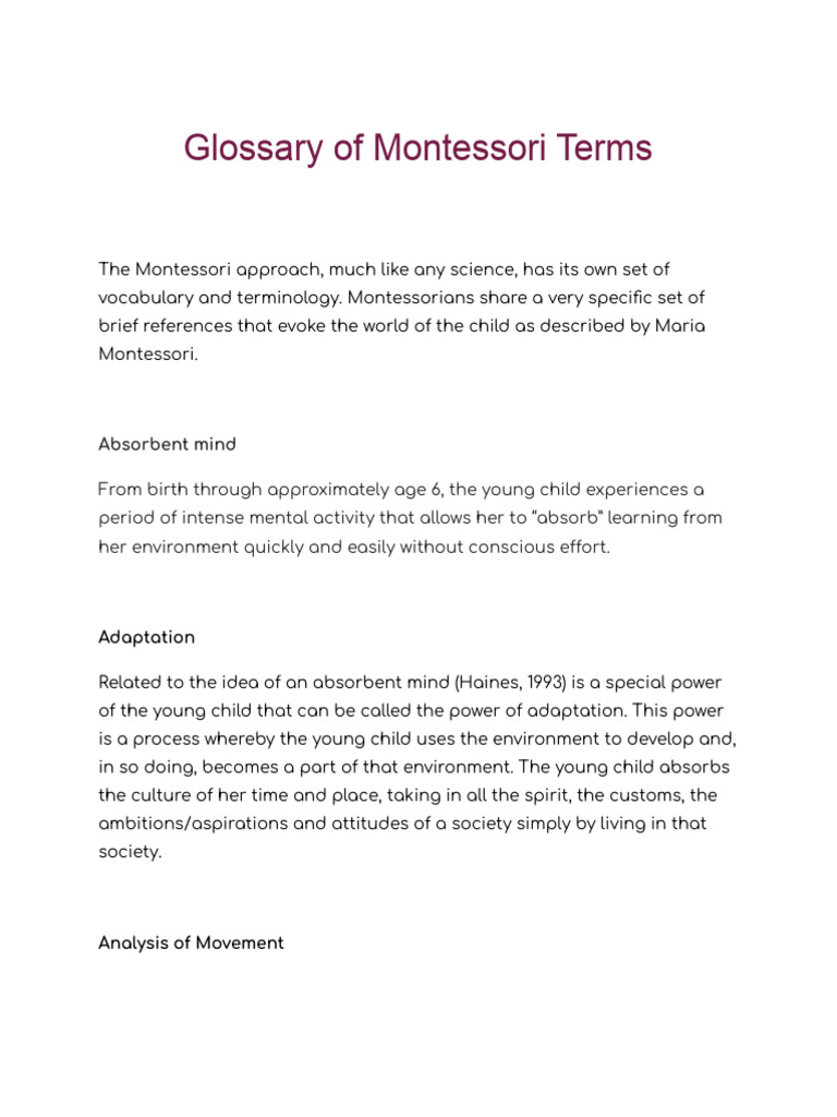 Glossary of Montessori Terms | PDF | Montessori Education | Disciplines