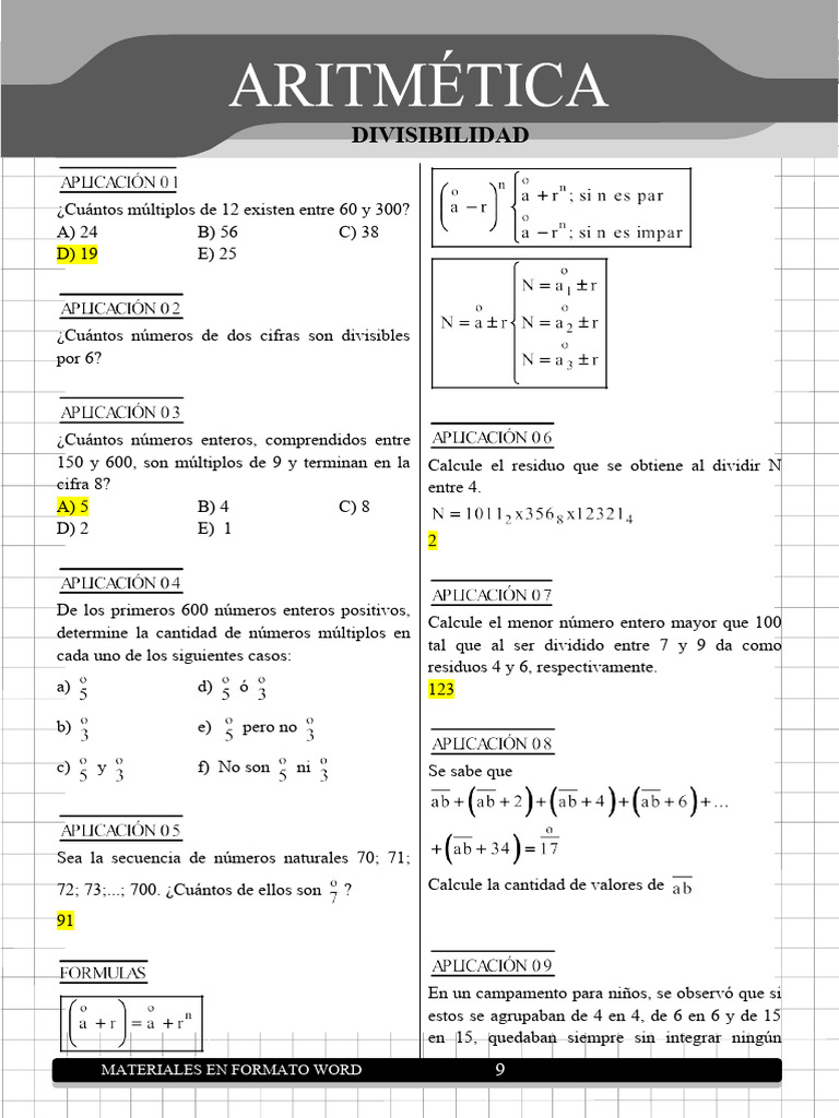 Problemas de Divisibilidad y Múltiplos | PDF | División (Matemáticas) | Matemáticas