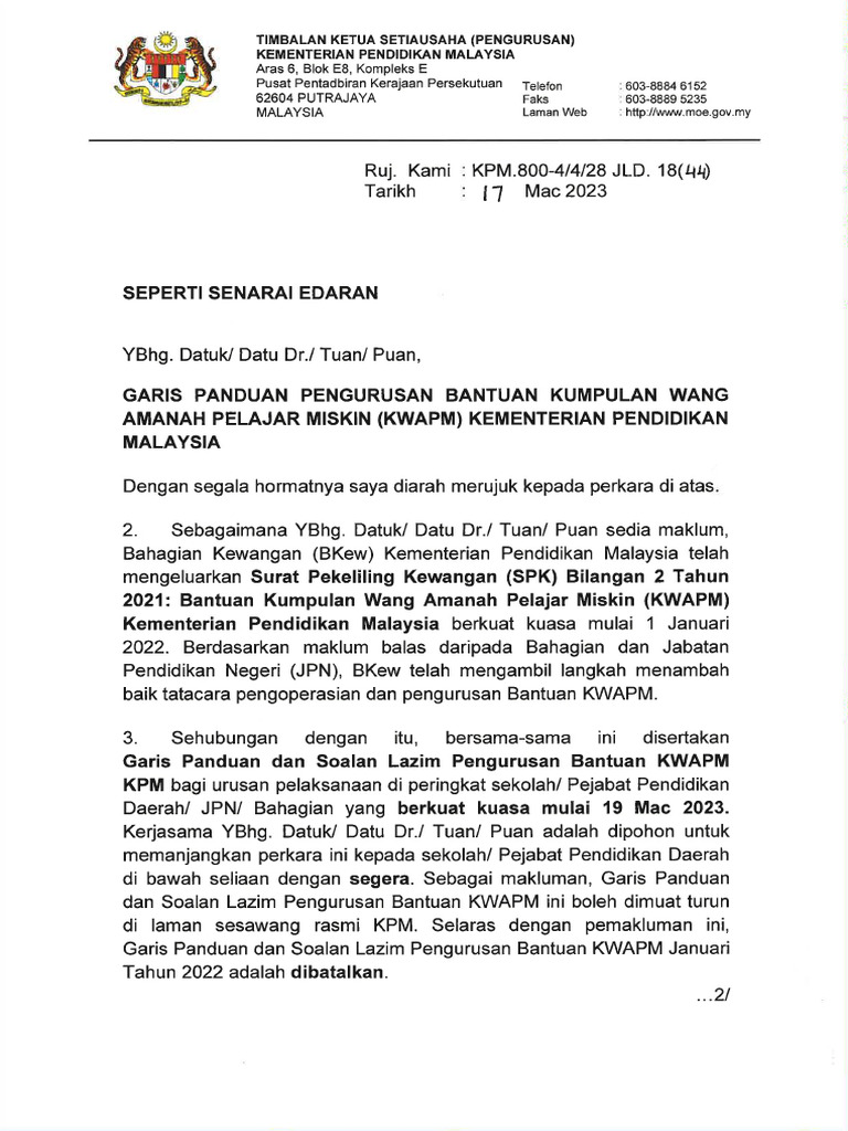 Garis Panduan Pengurusan Bantuan Kumpulan Wang Amanah Pelajar Miskin ... Garis Panduan Pengurusan Bantuan Kumpulan Wang Amanah Pelajar Miskin ...