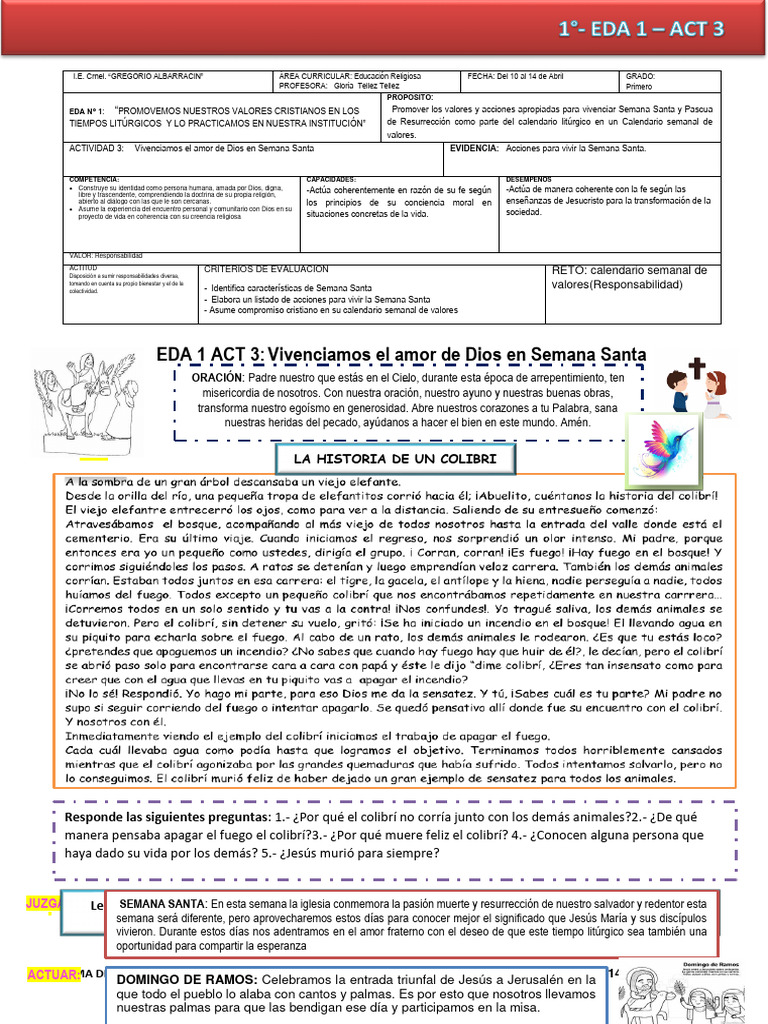 1° Eda-Act 3 para Alumnos | PDF | eucaristía | Pascua de Resurrección