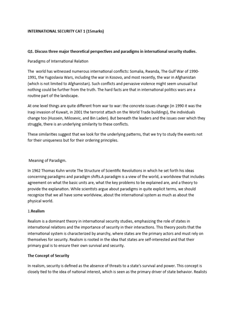 International Security CAT1 | PDF | International Relations | Political Science