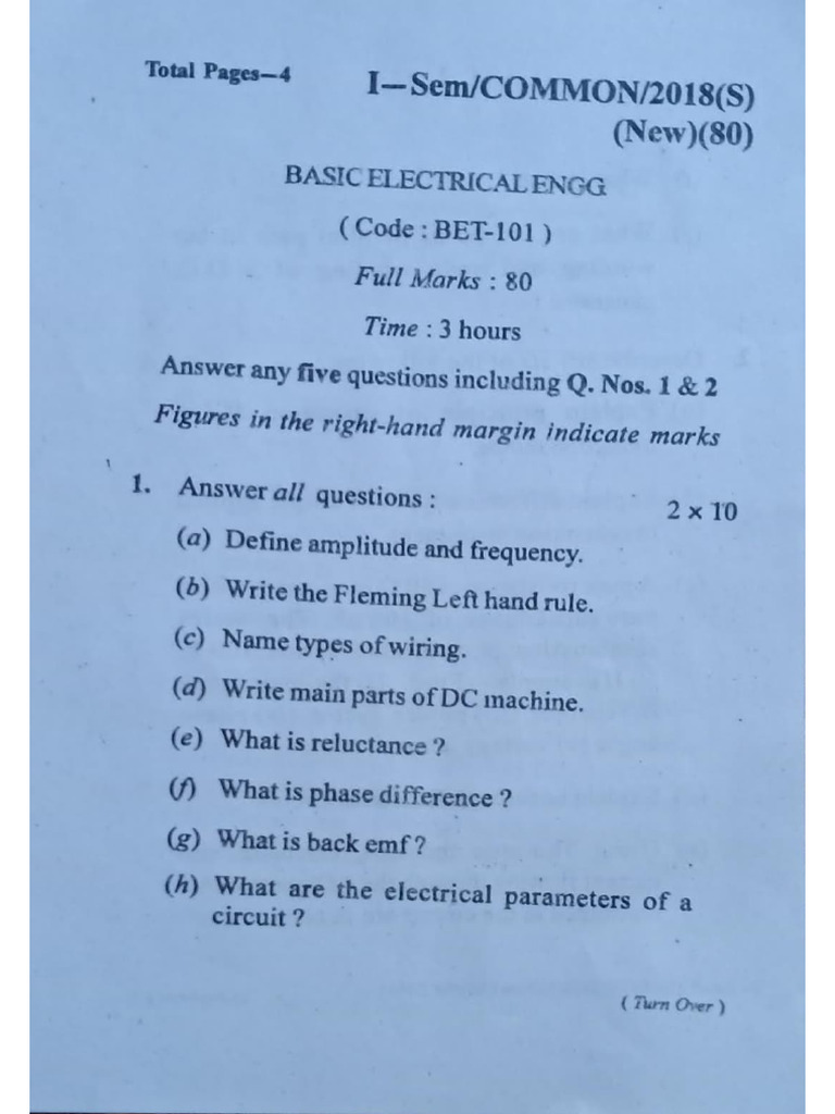 2018 electrical questions paper | PDF