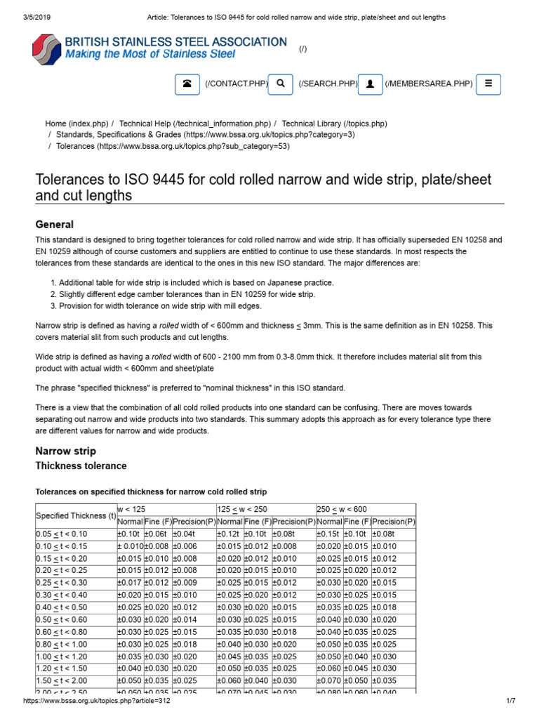 Article - Tolerances To ISO 9445 For Cold Rolled Narrow and Wide Strip ...