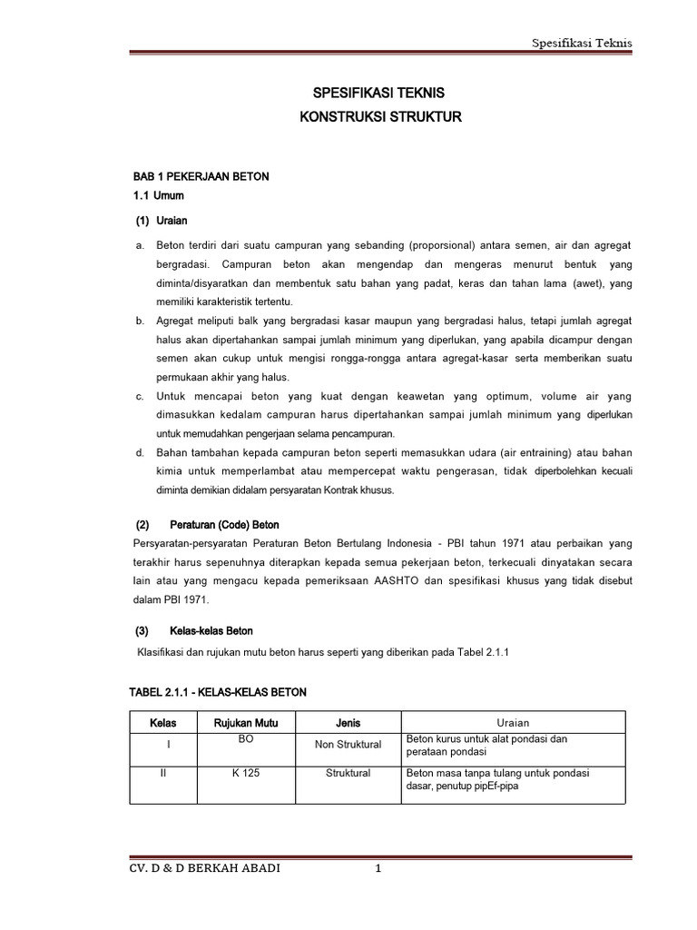 Spesifikasi Teknis Konstruksi Struktur | PDF