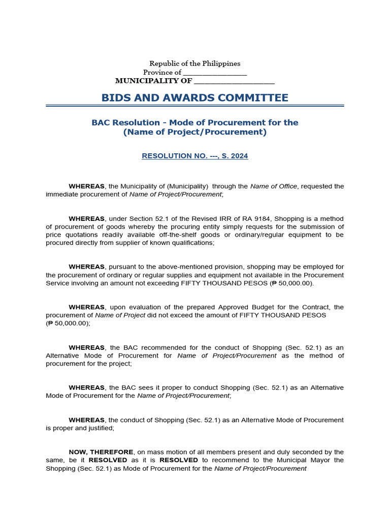 BAC RESO - 53.2-NP Shopping | PDF | Procurement