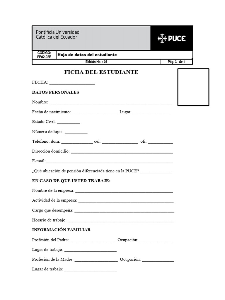 1 Ficha de Datos Personales Del Estudiante | PDF