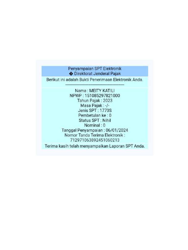 Bukti SPT Tahunan 2023 | PDF