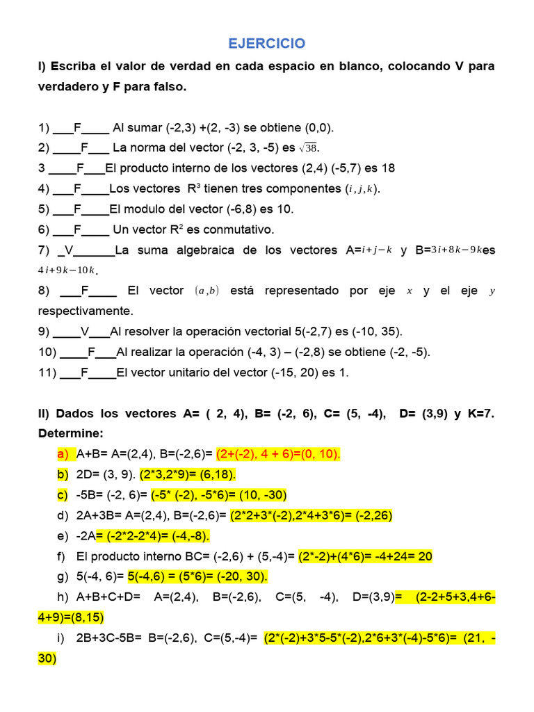 EJERCICIO Unidad Los Vectores | PDF | Vector Euclidiano | Física Matemática