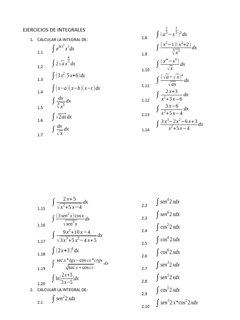 Ejercicios de Integrales | PDF