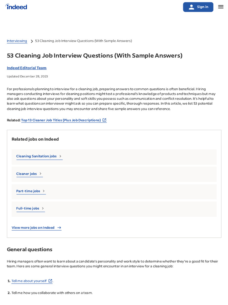 Cleaning Job Interview Questions Guide | PDF | Job Interview