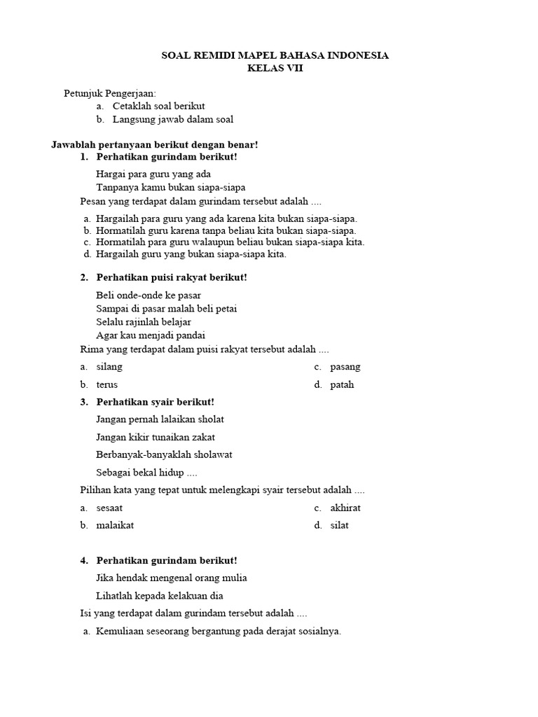 Soal PAT VII Remidi | PDF