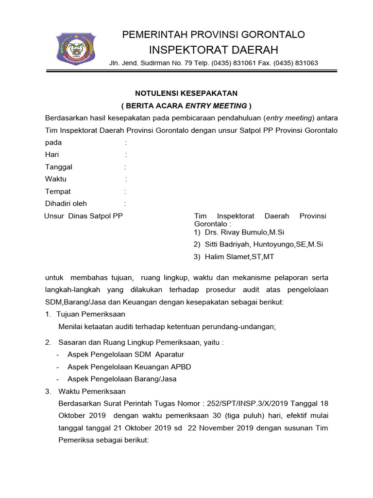 ENTRY MEETING Reguler SKPD | PDF