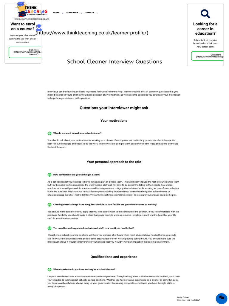 SchoolCleanerInterviewQuestions-ThinkTeaching 1717924285848 | PDF ...