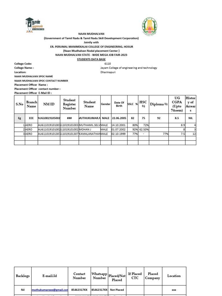 NM- Students Database Format for Job Fair | PDF