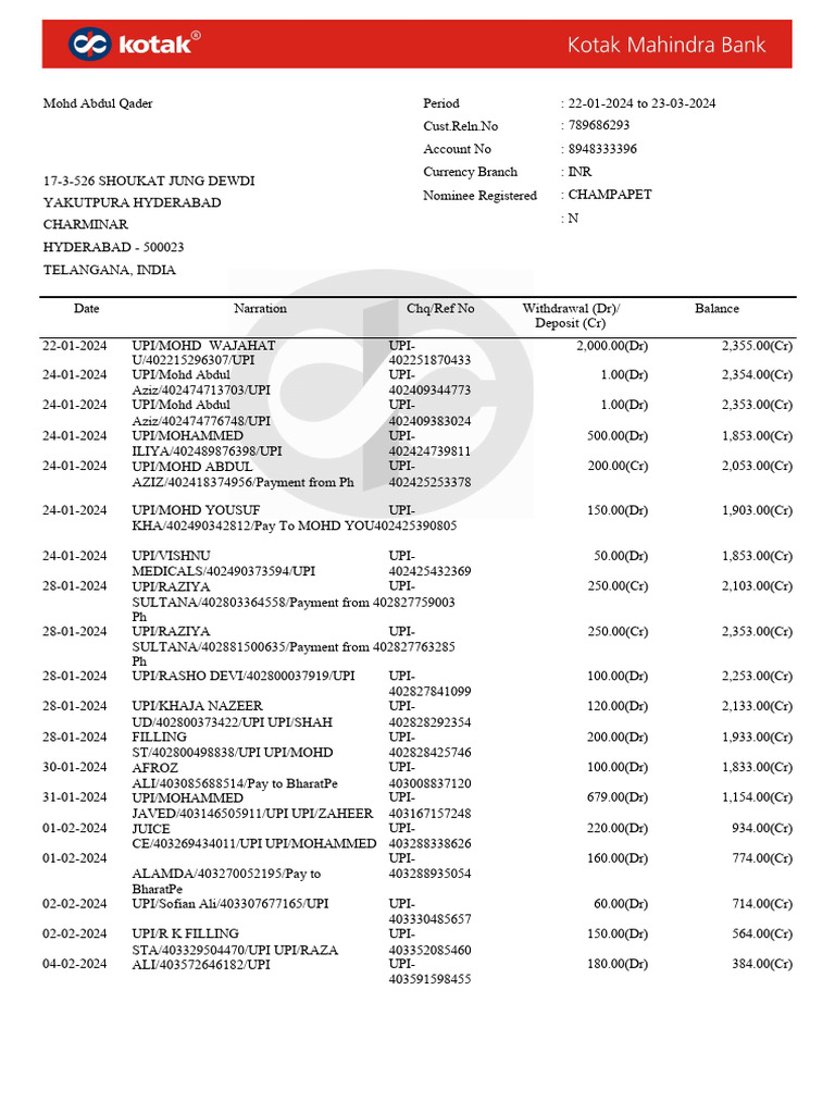 Bank statement 21-01 to 23-03 | PDF | Service Industries | E Commerce