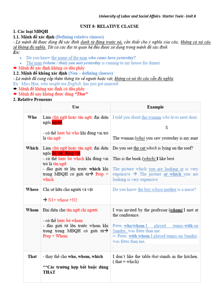 Unit8.relative Clause - Docx - Trư NG | PDF
