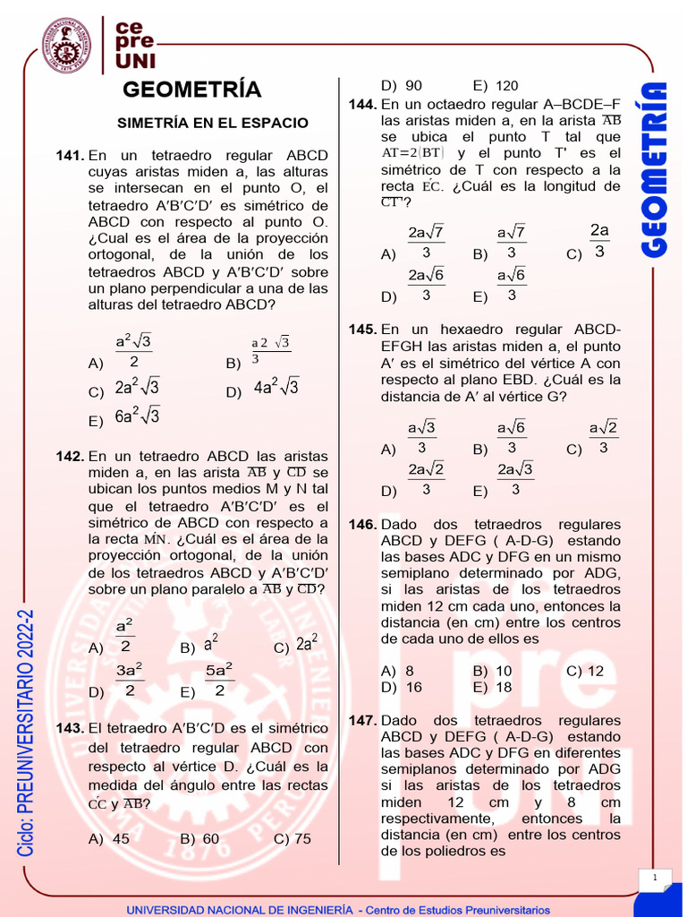 Pre 141-150 Simetría en El Espacio Semana 15b Enunciados | PDF | Tetraedro | Programación lineal