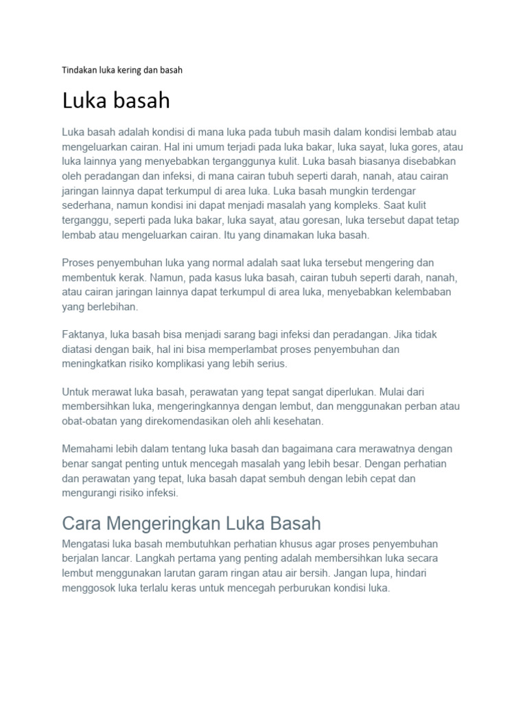 Tindakan Luka Kering Dan Basah | PDF