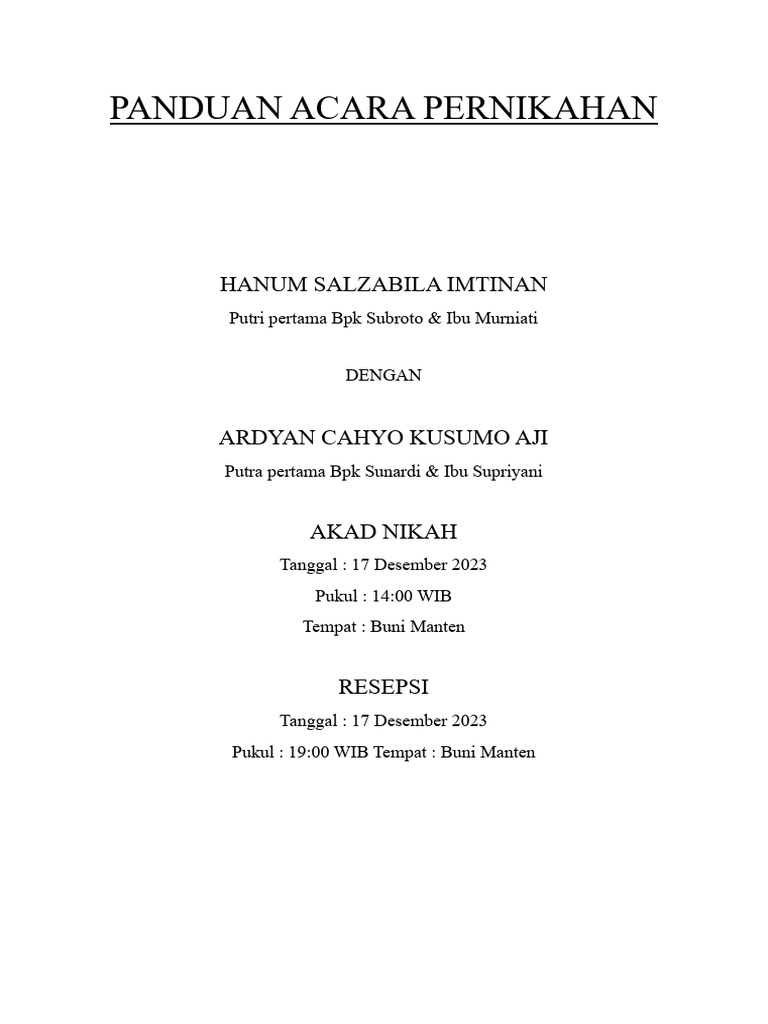 Panduan Lengkap Pernikahan Hanum & Cahyo | PDF | Seni